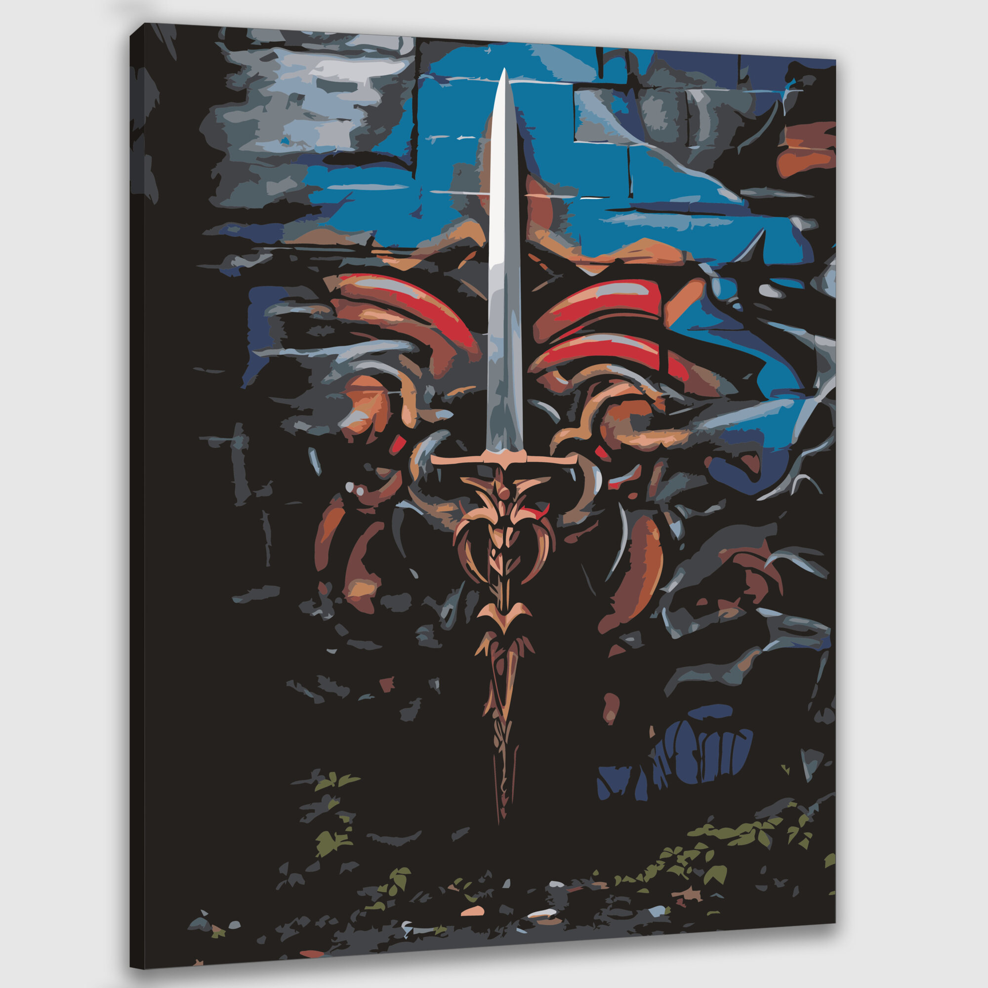 Картина по номерам 40x50 см, могучий меч, трещина в бетоне, фреска-граффити, сила, влияние власти, городская среда