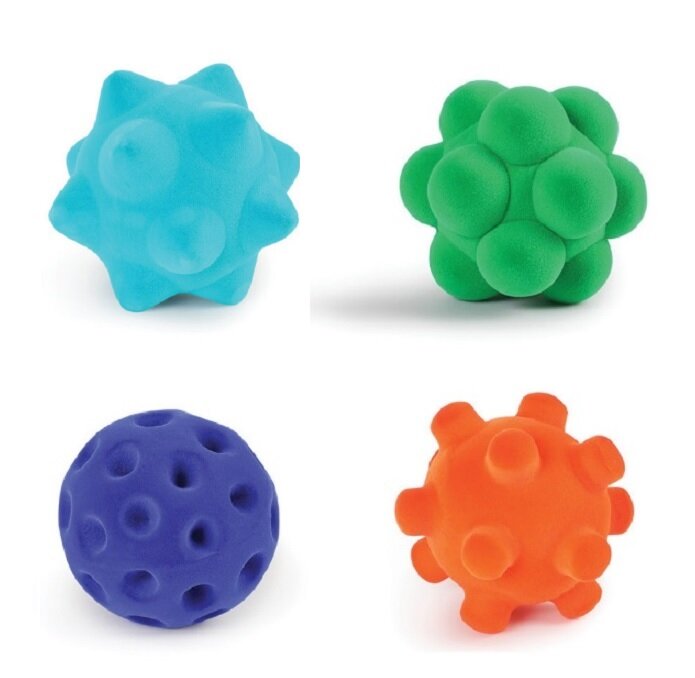 Rubbabu. Набор мячей из каучука, 4 штуки, развивающий, разноцветный, для детей от 1 года