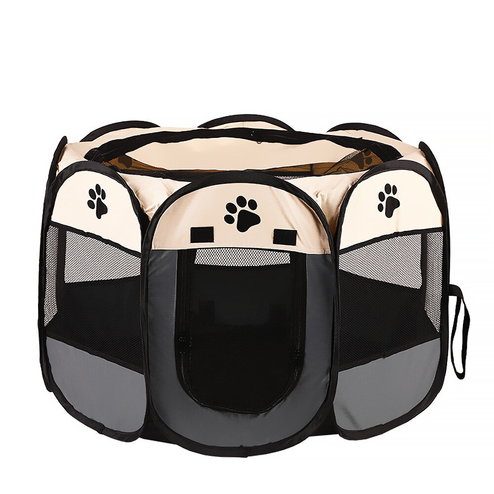 Клетка для кошек "Комната доставки", складная, серая, с отпечатками лап, 90x90x60 см