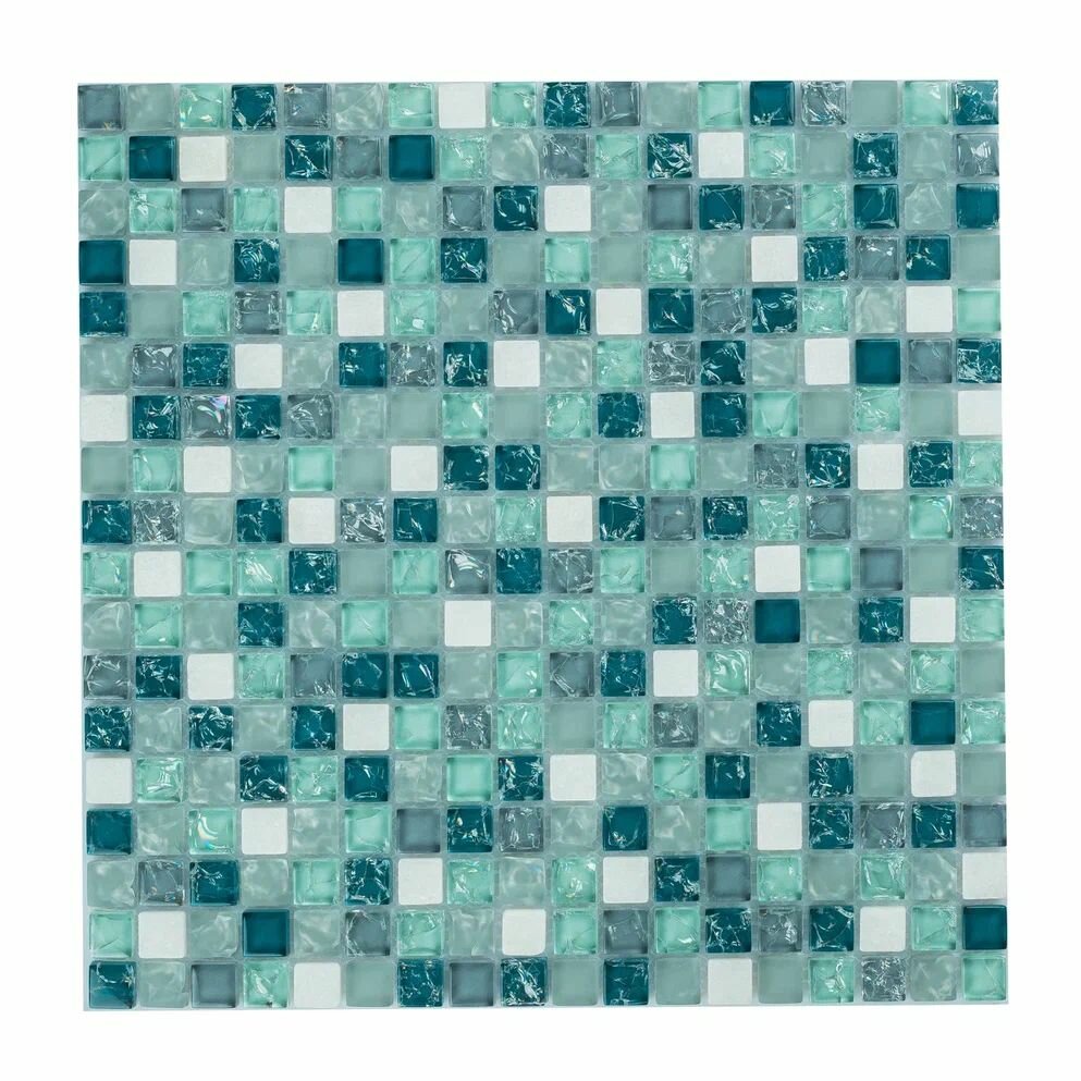 Плитка мозаика КерамограД стеклянная с камнем на сетке для ванной и душевой, влагостойкая износостойкая, 30х30см / 5 сеток