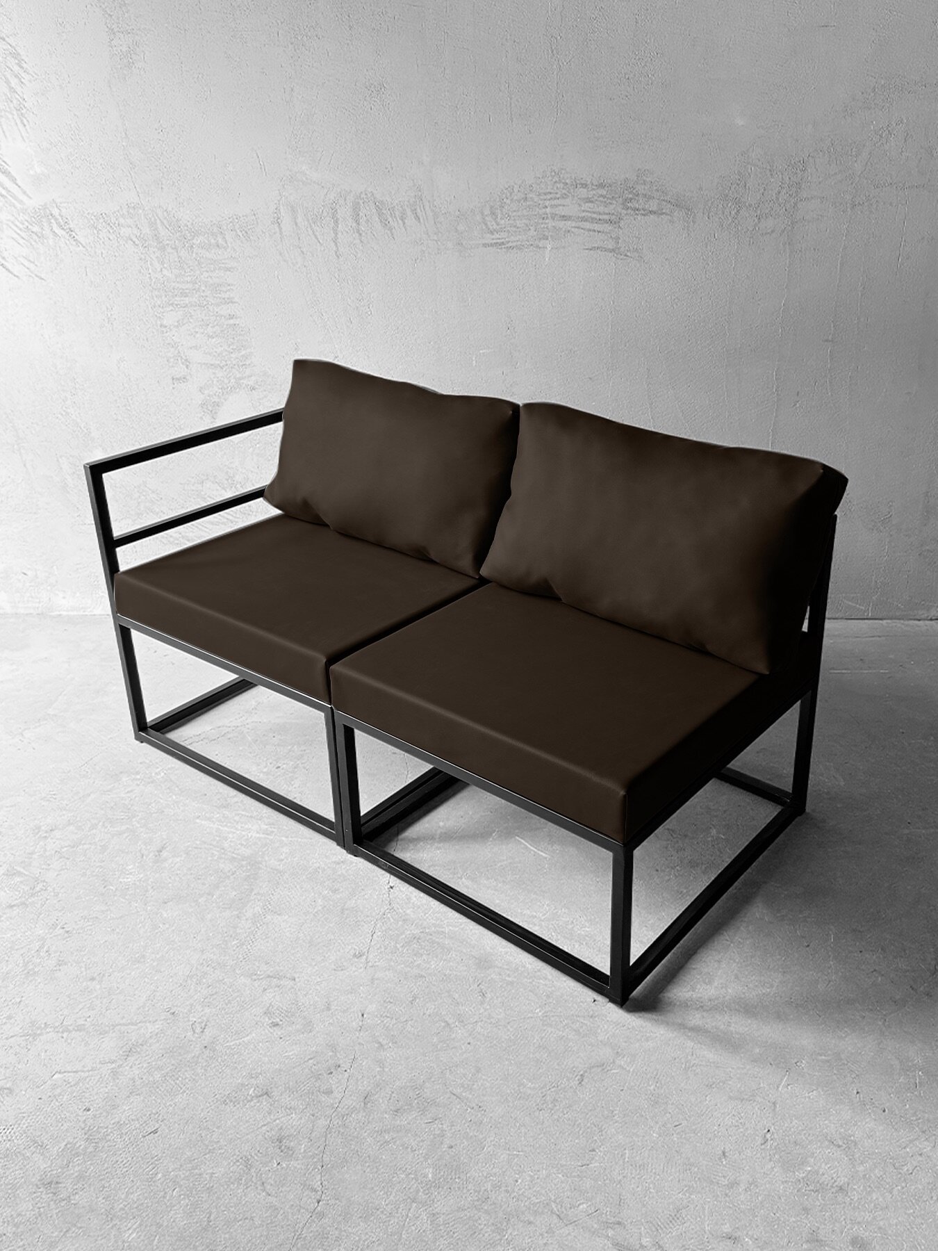Диван составной мягкий удобный для отдыха, уличный, на балкон, веранду, лофт, минимализм, "Композит" кожзам коричневый 2 секции