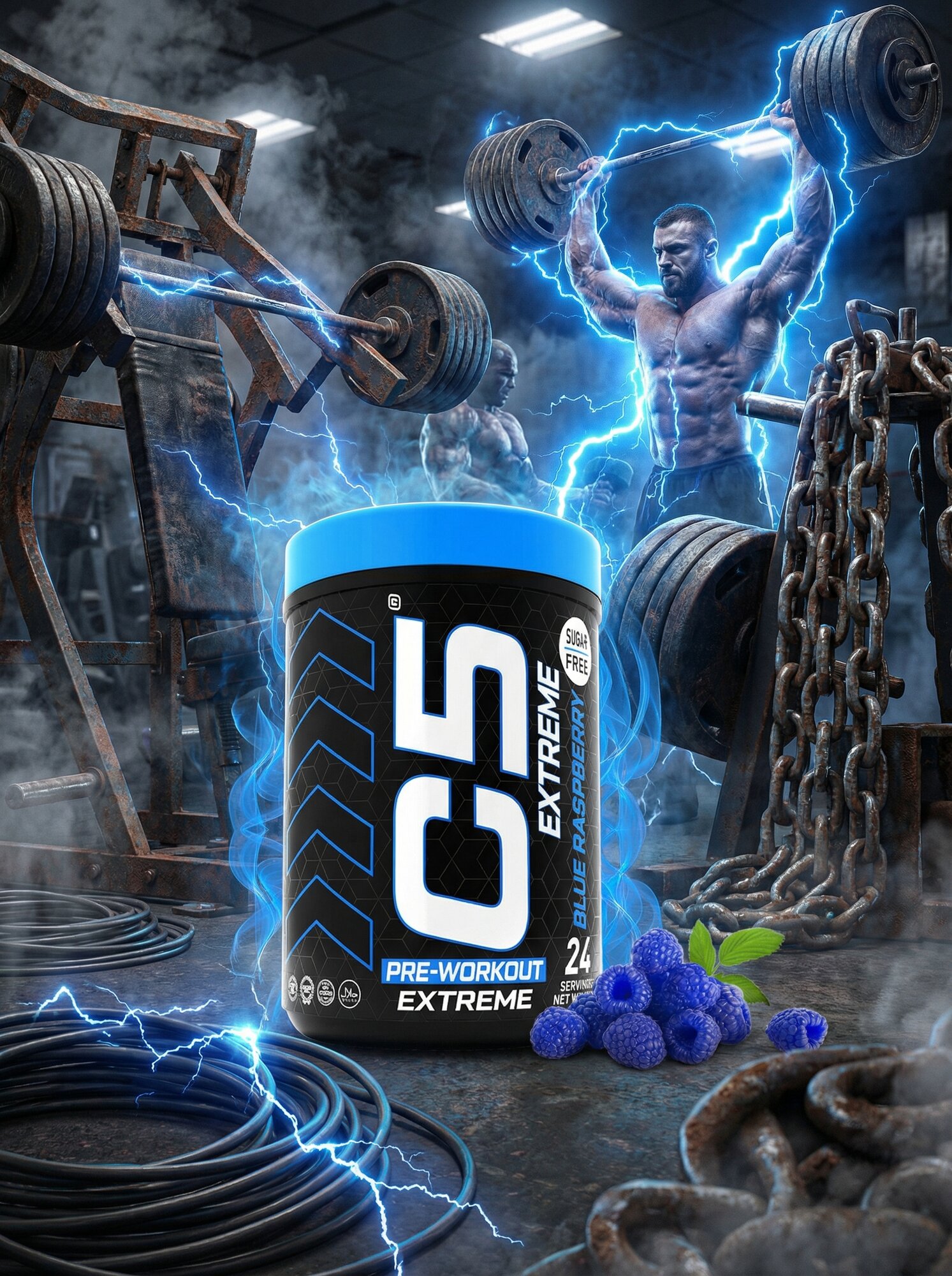 Предтренировочный комплекс C5 EXTREME, голубая малина, 336г/24 порции