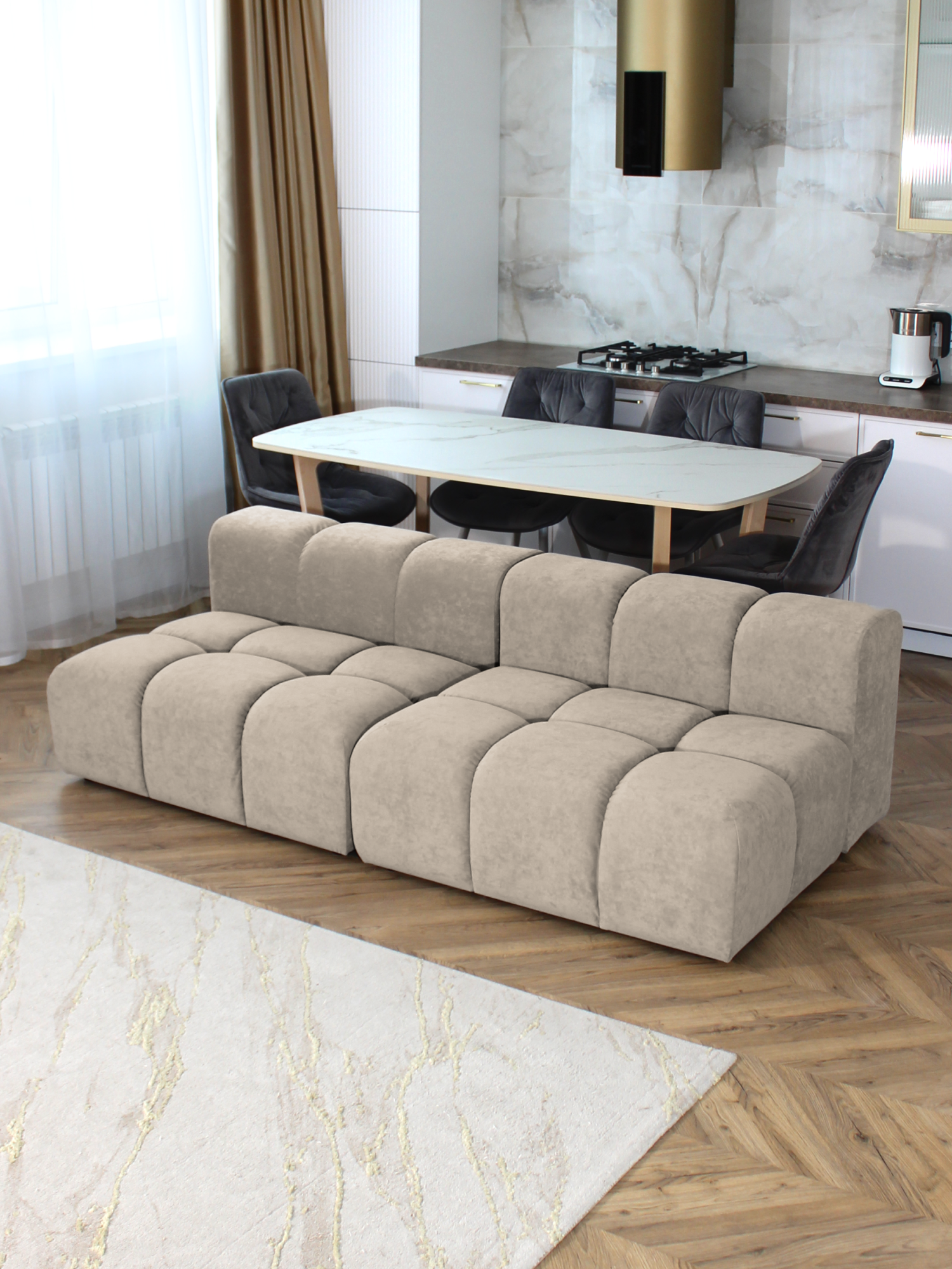 Диван модульный Квадро, бежевый, 210х105х62