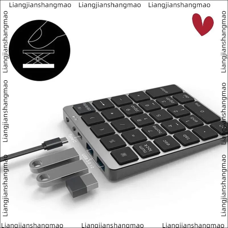 N970 Беспроводная Bluetooth Числовая клавиатура с USB Hub Dual Mode FrontFunction Keys Mini Numpad для учета задач Black