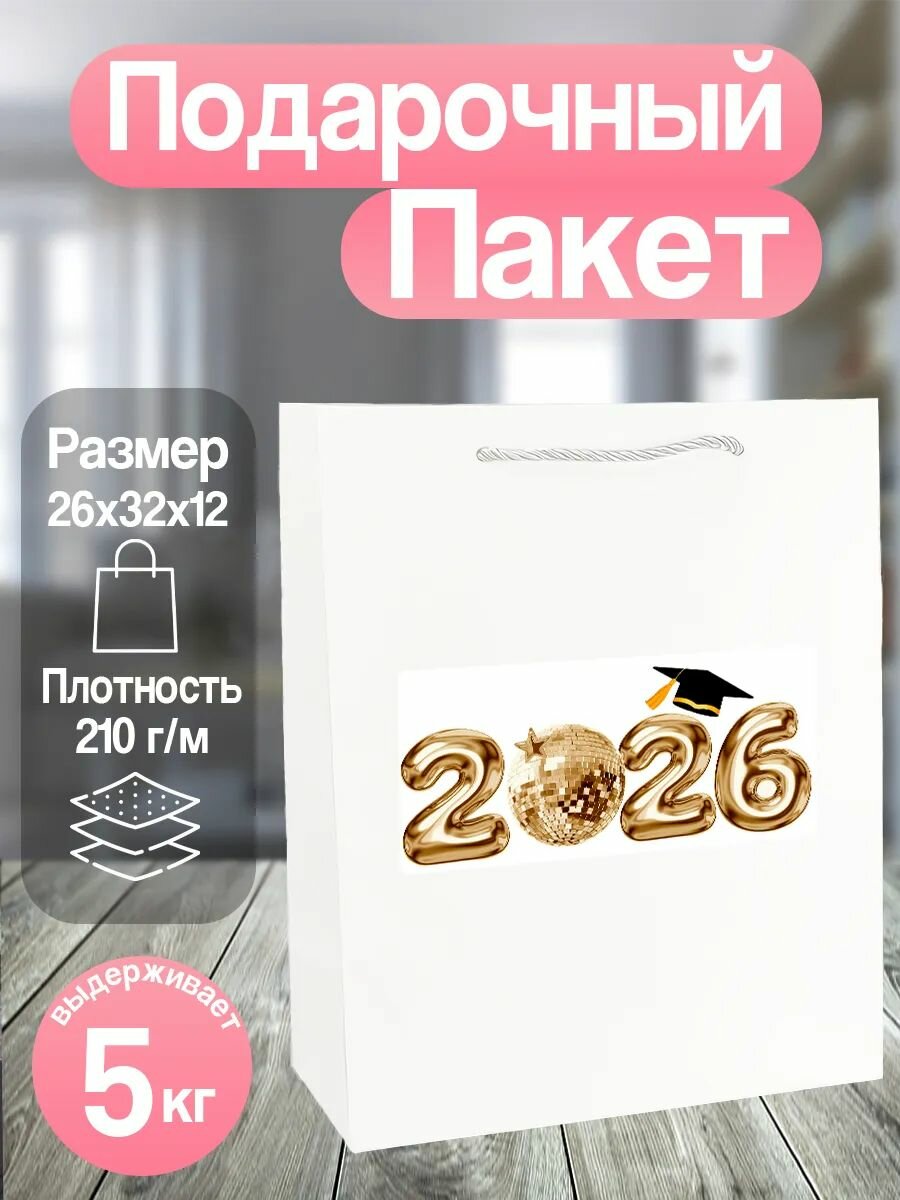 Пакет подарочный Выпускной 2026 Университет, упаковка для подарка, 26х31 см