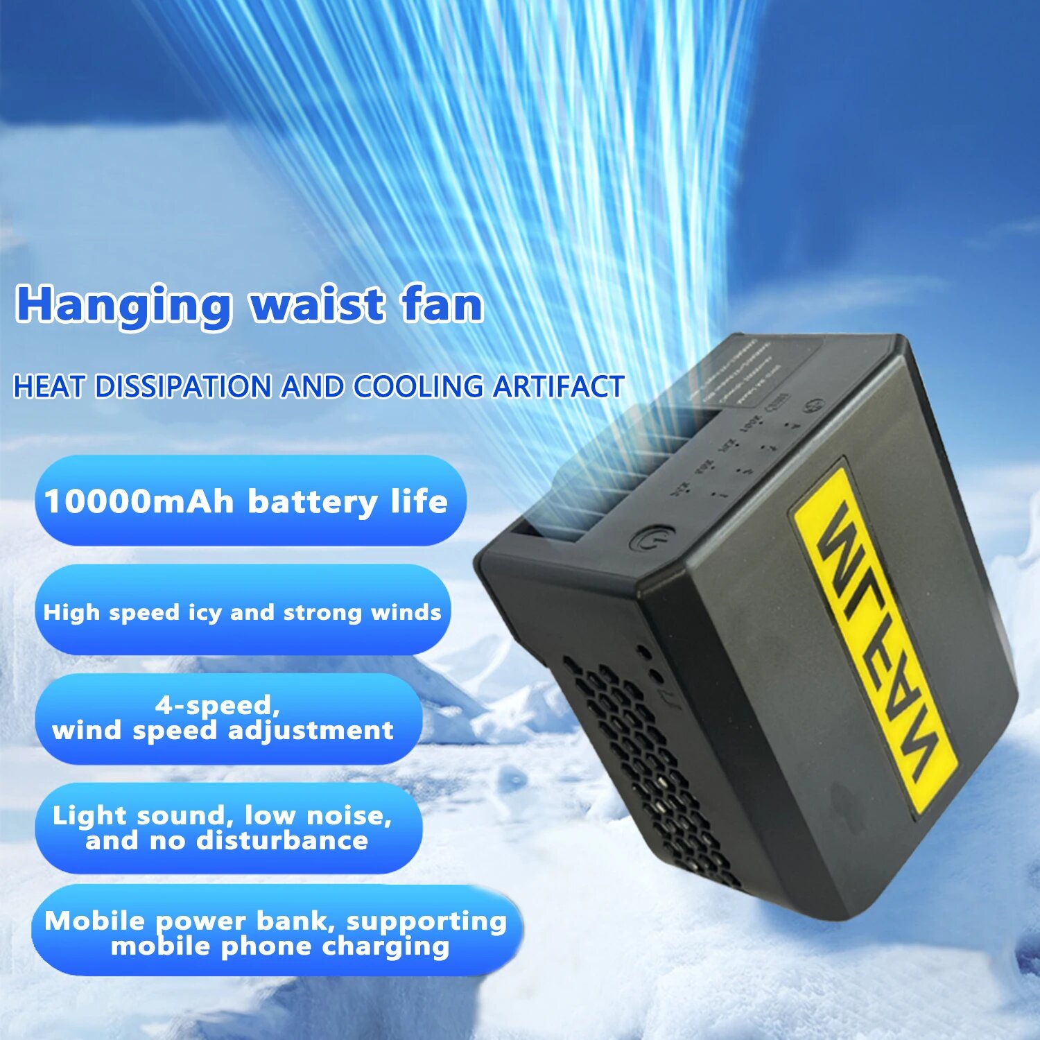Портативный мини-вентилятор на шею с USB-зарядным устройством, небольшой уличный вентилятор для кемпинга с внешним аккумулятором на 10000 мАч.