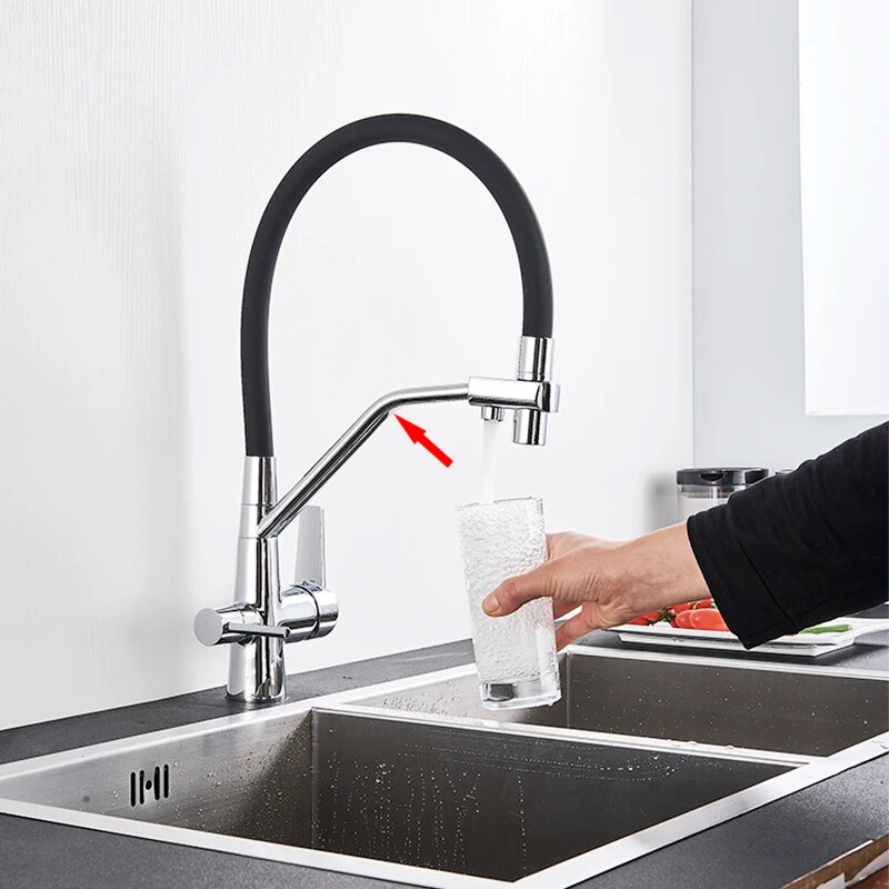 Новый золотой хромовый кухонный смеситель с фильтром для чистой воды, двухрукавный кран для очистки, кухонный смеситель горячей и холодной воды
