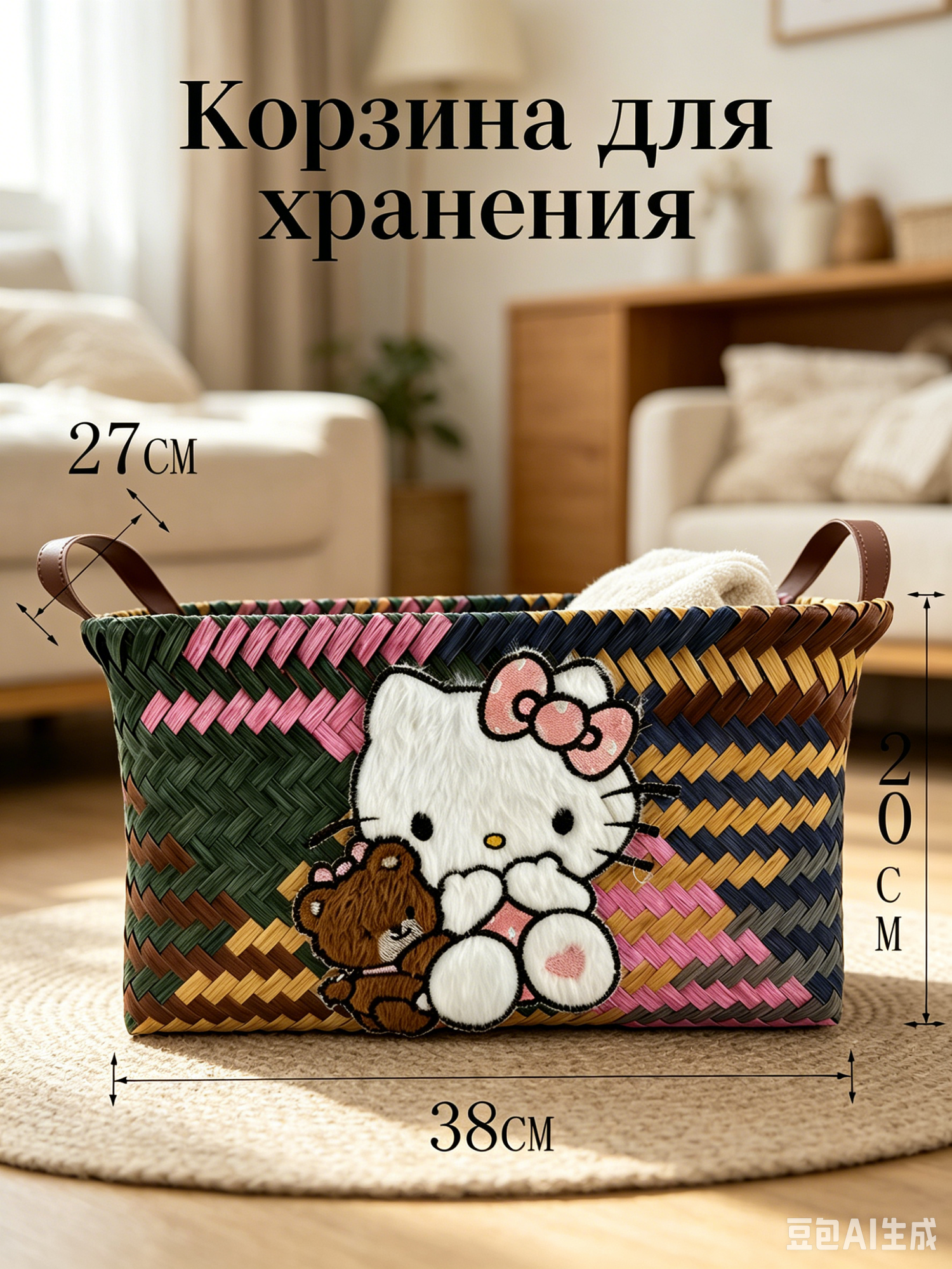 Корзина для хранения длина 38 см, ширина 27 см, высота 20 см.