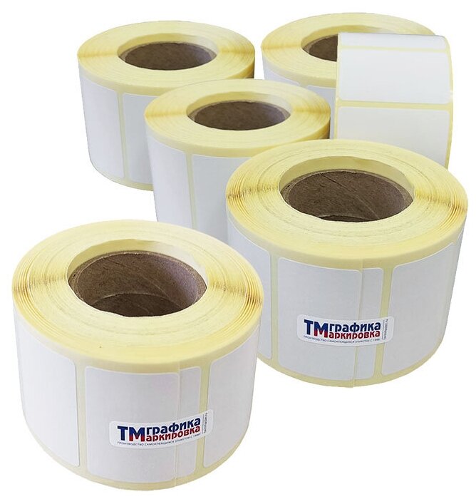 Термотрансферная этикетка 43*25 полуглянец 700 шт, втулка 40 мм / 6 рулонов. (плотный материал). Этикетки для термотрансферного принтера.