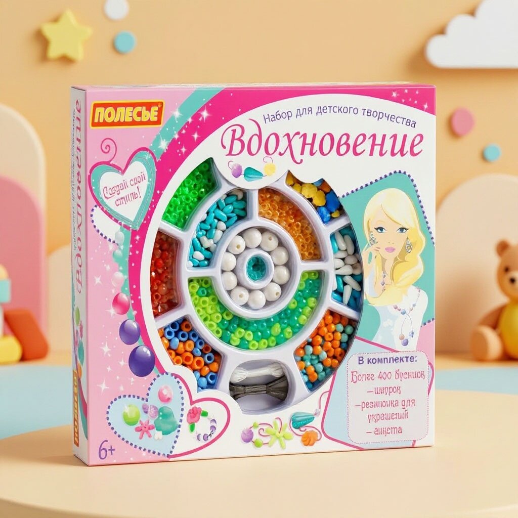 Набор для творчества "Вдохновение", 495 бусин, шнурок, резиночка, длина 30см, ширина 26см, цветной