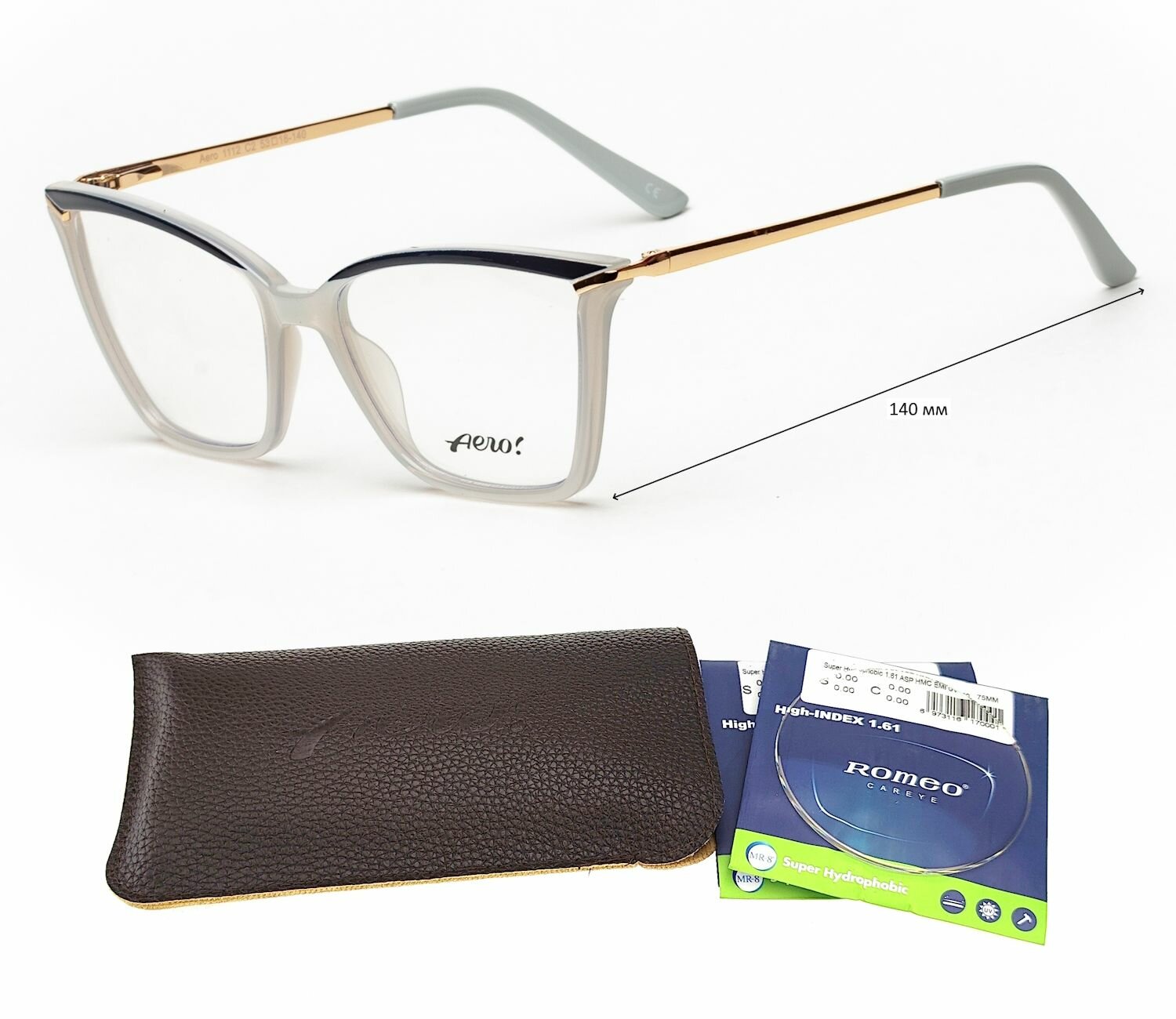 Очки AERO с футляром мод. 1112 Цвет 2 с асферическими линзами ROMEO ASP 1.61 HMC/EMI -3.50 РЦ 64-66