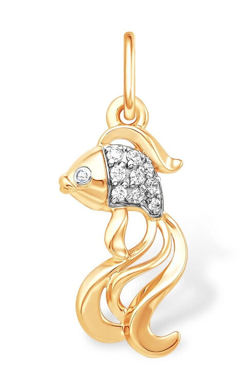 Подвеска, красное золото, 585 проба, фианит