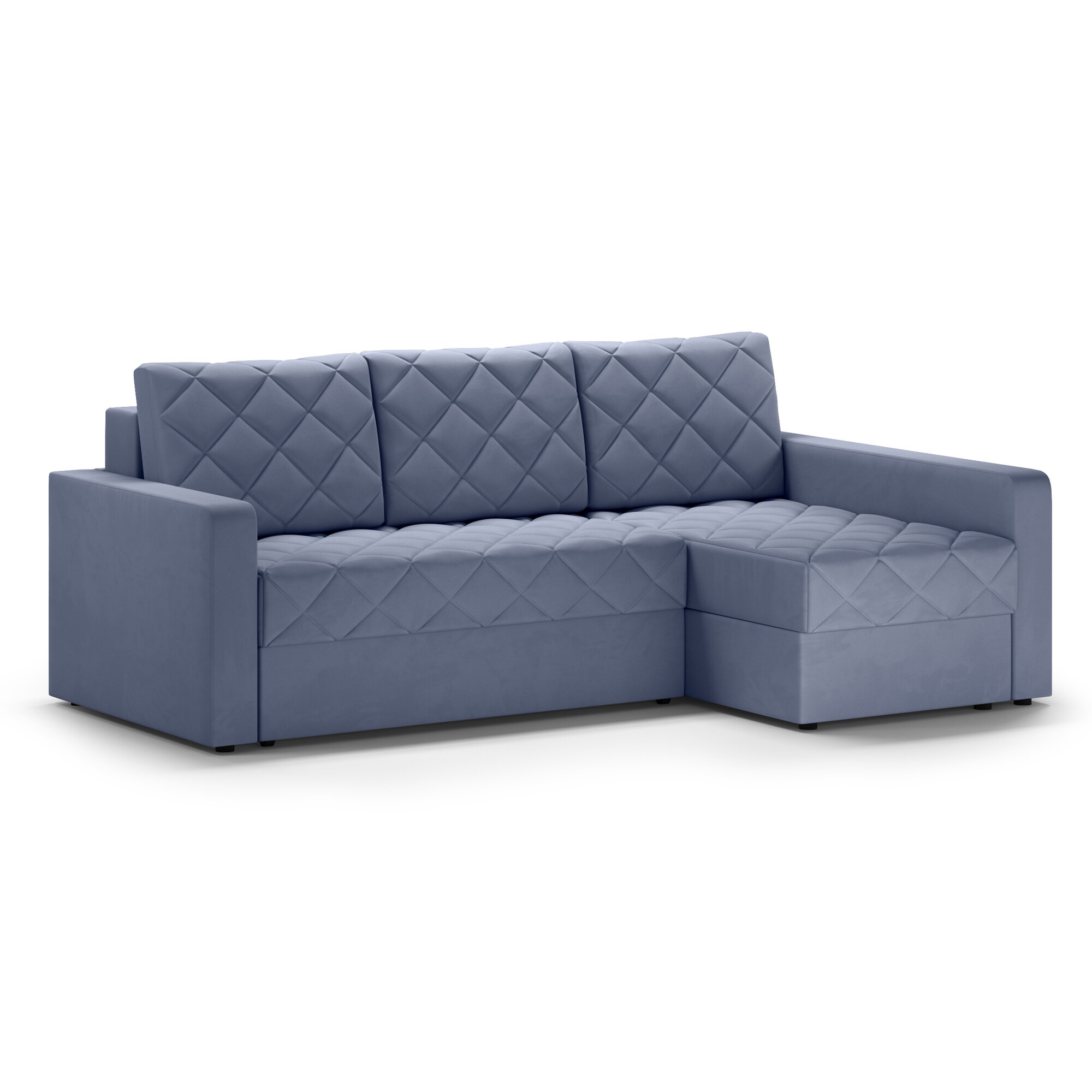 Диван угловой "Олимп правый" 236х155х81, 150х208, 3 места, синий велюр