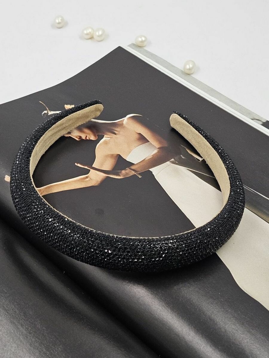 Ободок для волос женский широкий со стразами