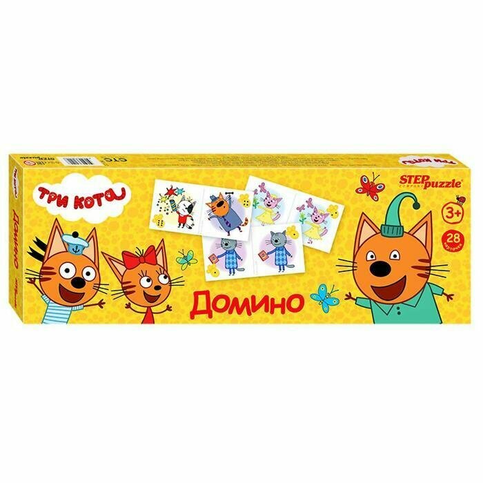 Детское домино "Три кота" с картинками, развивающая настольная игра, набор из 28 карточек-фишек