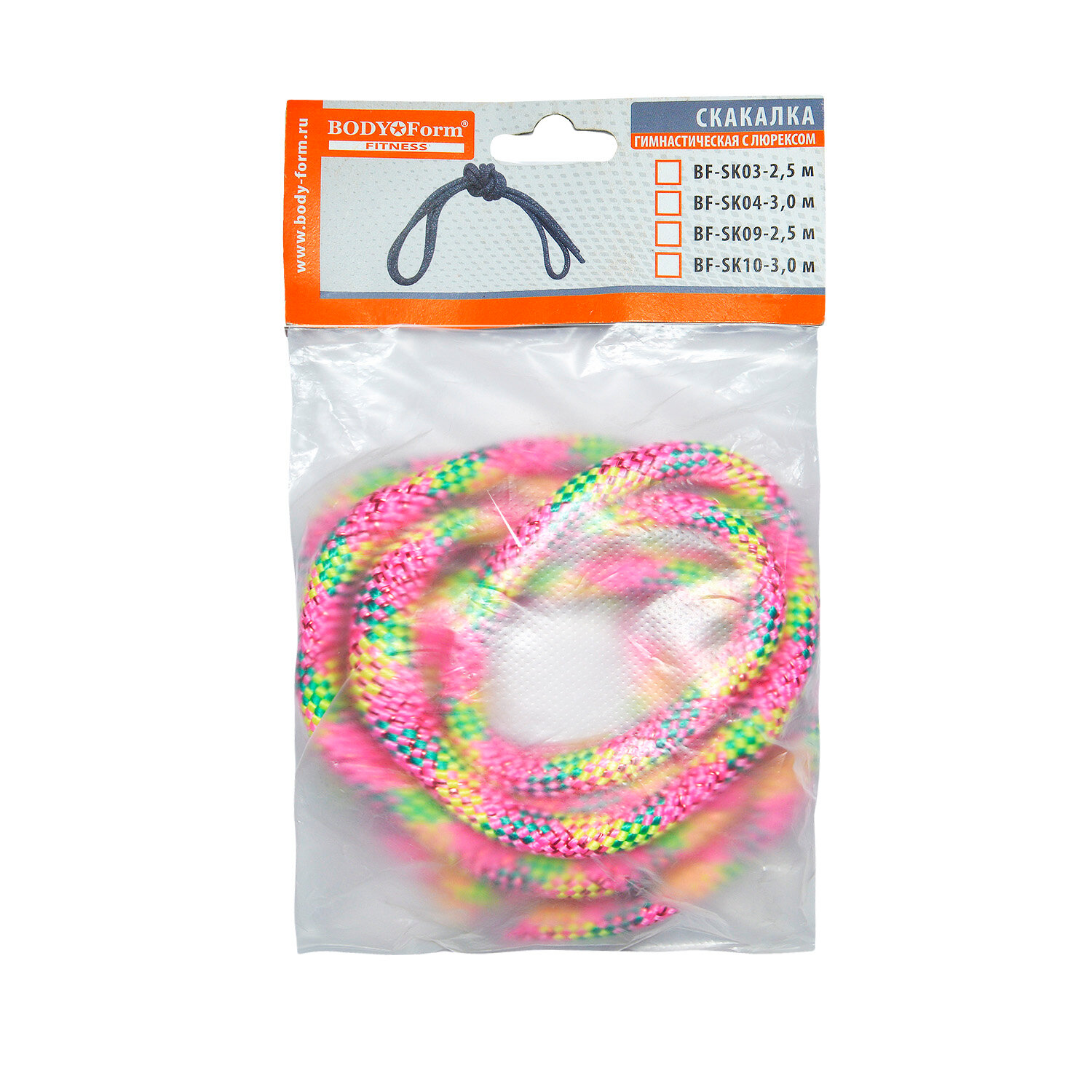 Скакалка гимнастическая с люрексом Bf-sk09 радуга 2,5м, 150гр. (розовый-зеленый-лимон)