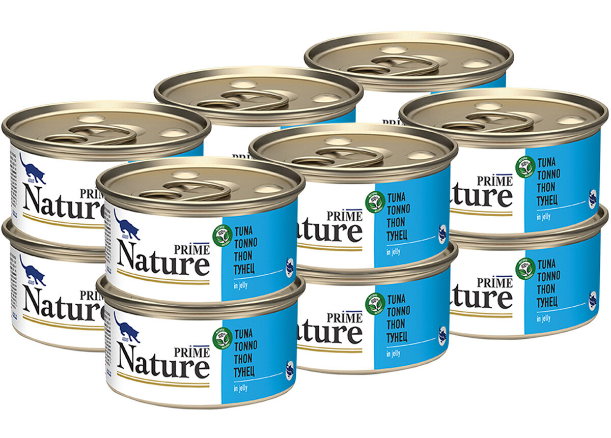 Влажный корм Prime Nature Tuna для взрослых кошек с тунцом в желе банка, 85 гр х 12 шт