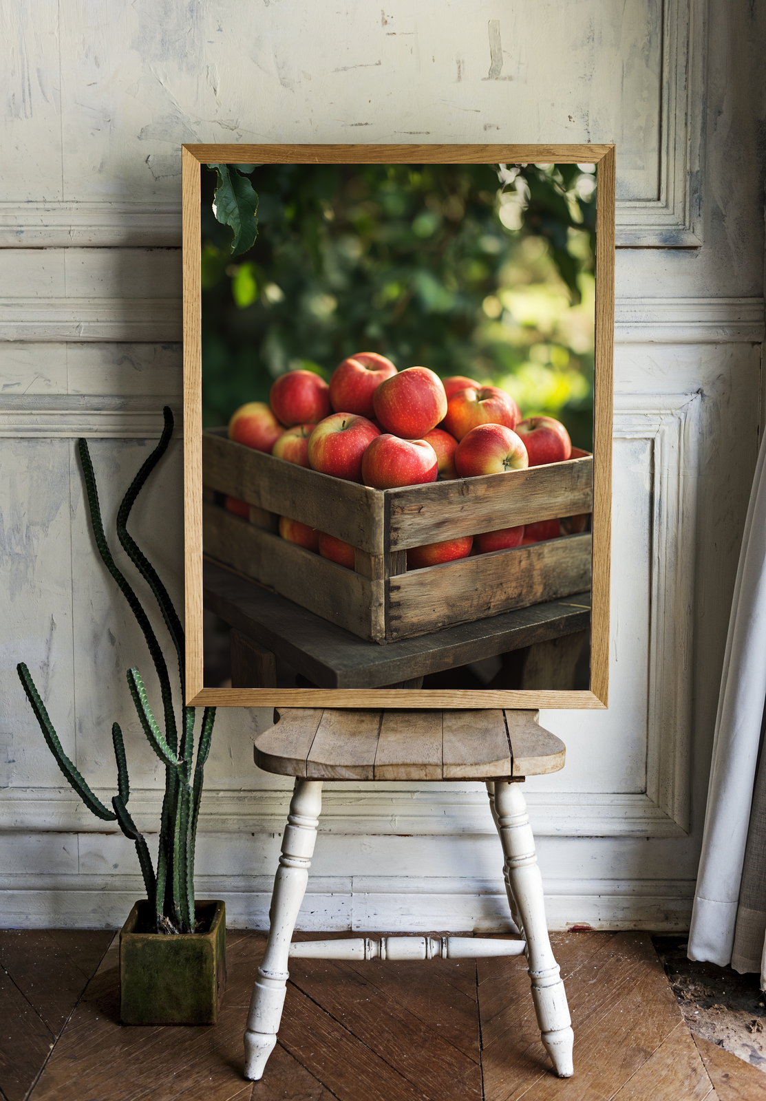 Постер "Яблоки в деревянном ящике" 50x70 в раме
