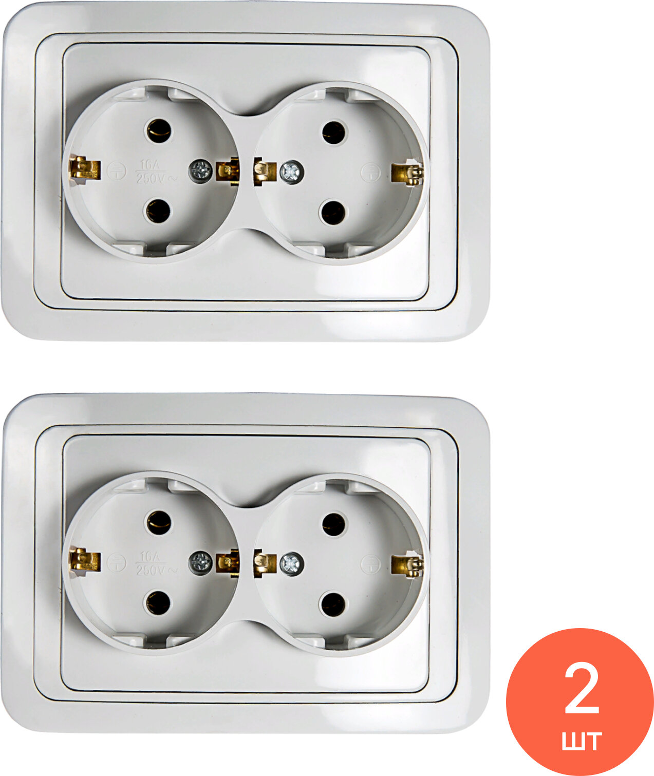Розетка силовая штепсельная IN HOME / Ин Хоум Classico 2128-W 16А, белый с заземлением двухместная, 4680005959921 / электрооборудование (комплект из 2 шт)