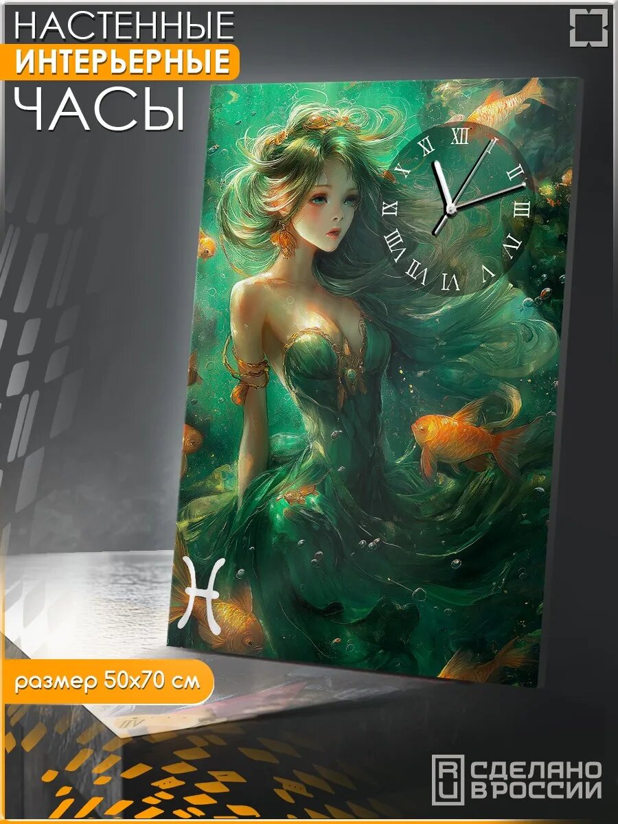 Часы УФ 50x70 с принтом гороскоп рыбы (pisces, астрология, знаки зодиака) - 1582