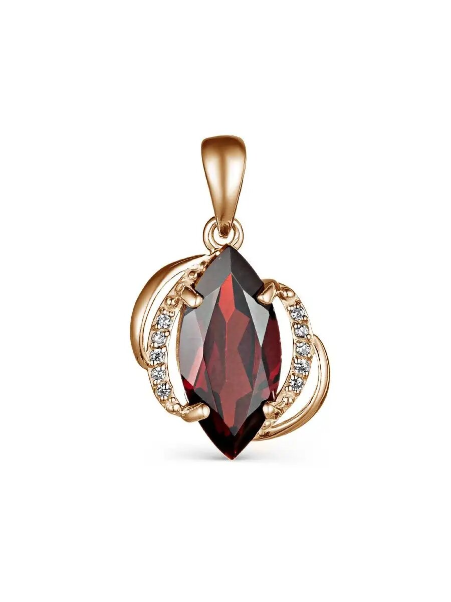 Подвеска, красное золото, 585 проба, гранат, бриллиант