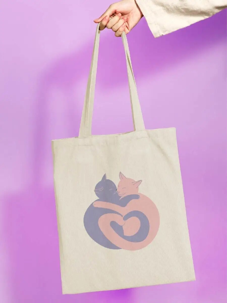 Сумка шоппер  женская с принтом холщевая с котами,мем с котом