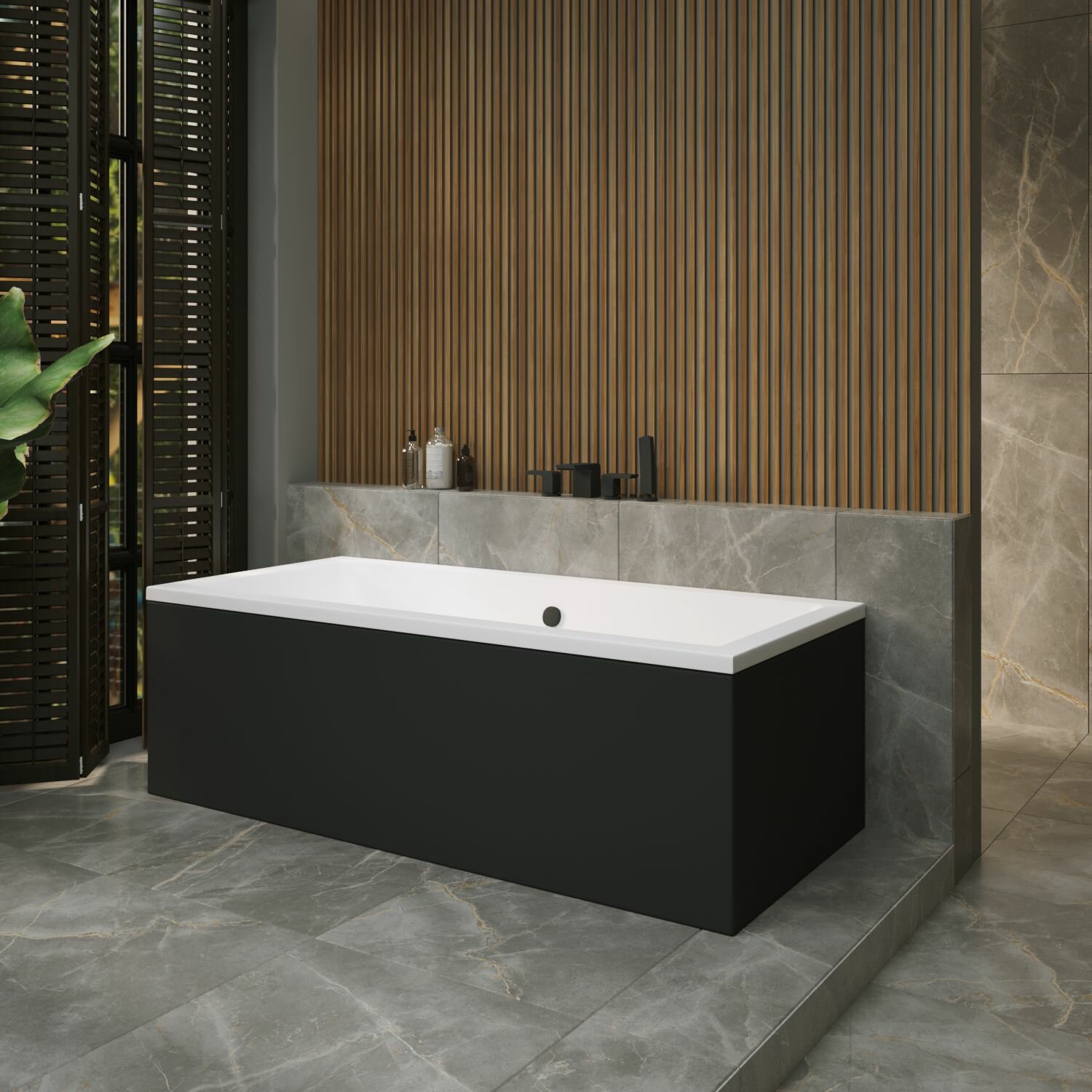 Ванна акриловая 175х80 Helmken Alvaro комплект 3 в 1: прямоугольная ванна, ножки, лицевой экран черного цвета