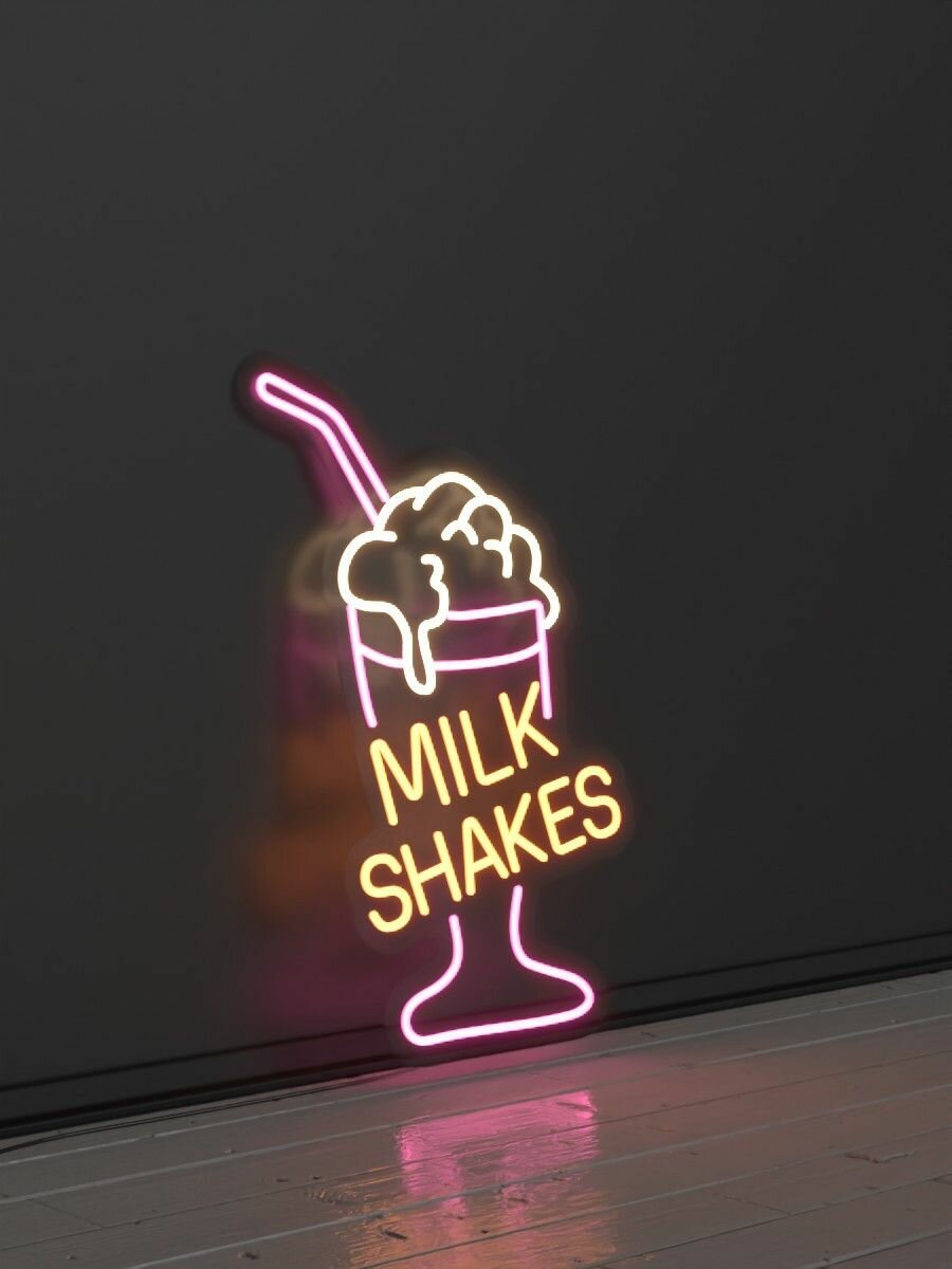 Неоновая вывеска Milkshakes / надпись из неона / Размеры: 320х500 мм