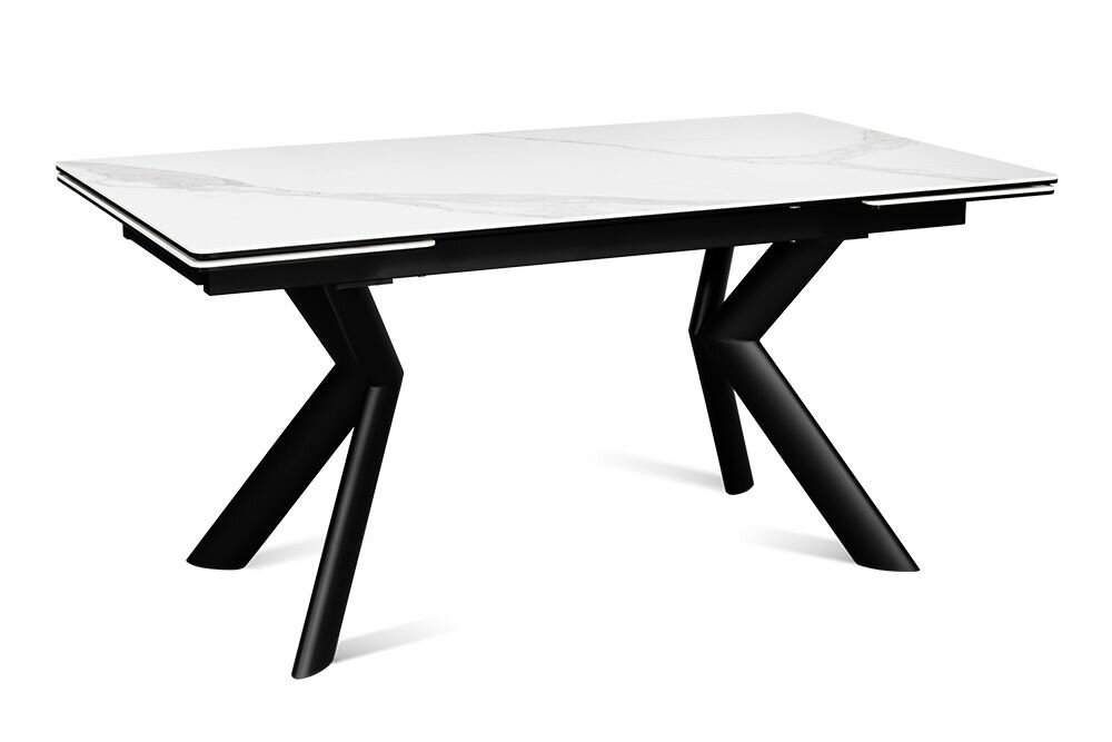 Стол обеденный керамический раздвижной RIO 160 ONIX CER на металлокаркасе, столешница керамика, 160(240)х90 см (белый оникс/черные ножки)