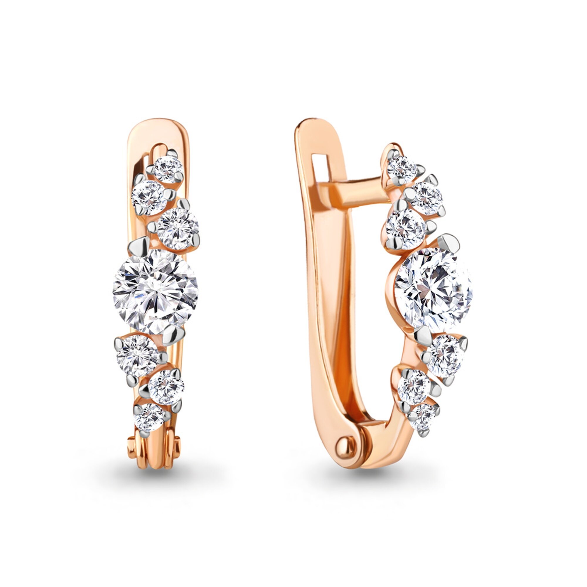 Серьги, красное золото, 585 проба, фианит