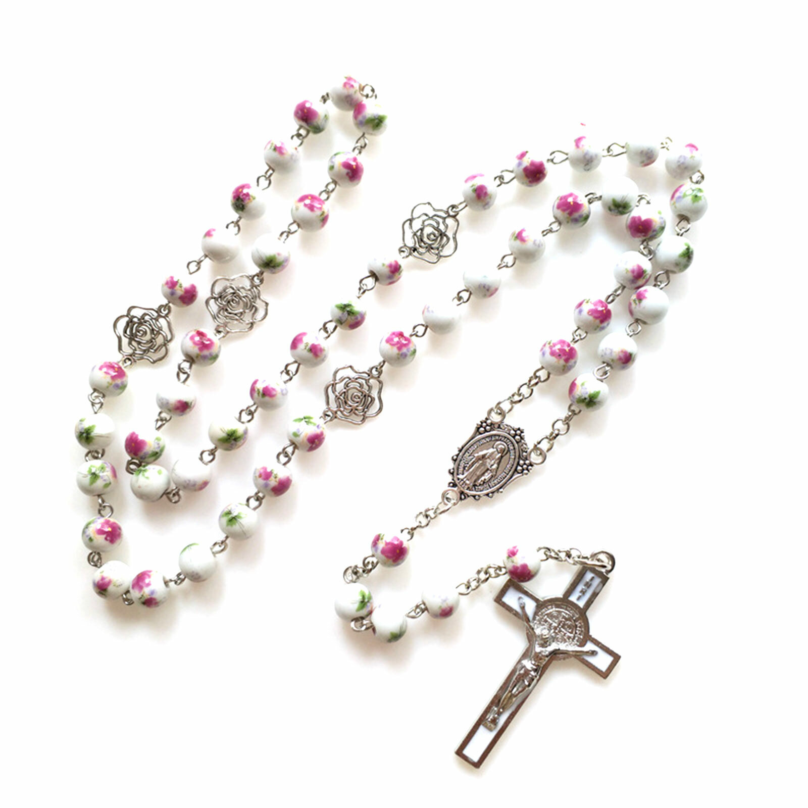 Керамическая Роза Религия для Креста Ожерелье с Четками Подвесной Кулон для Женщин Мужчин Молитва Медитация Подарочные Принадлежности