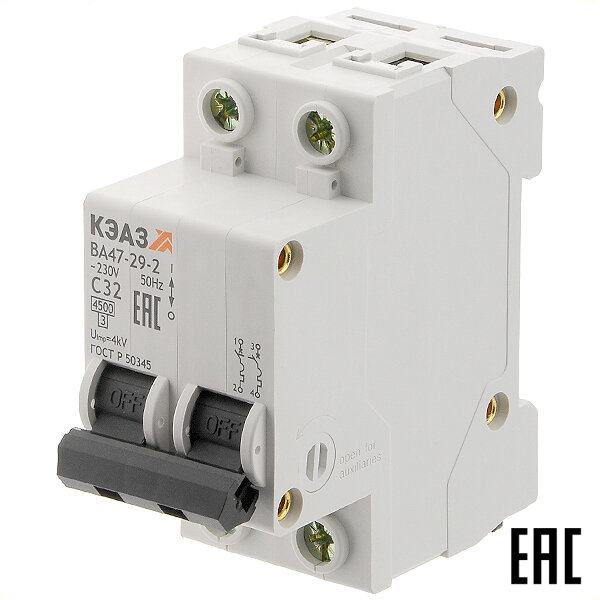 Автоматический выключатель на Din-рейку ВА47-29-2C32 32А/2п/ 4,5кА 141599 КЭАЗ (2 шт. в комплекте)