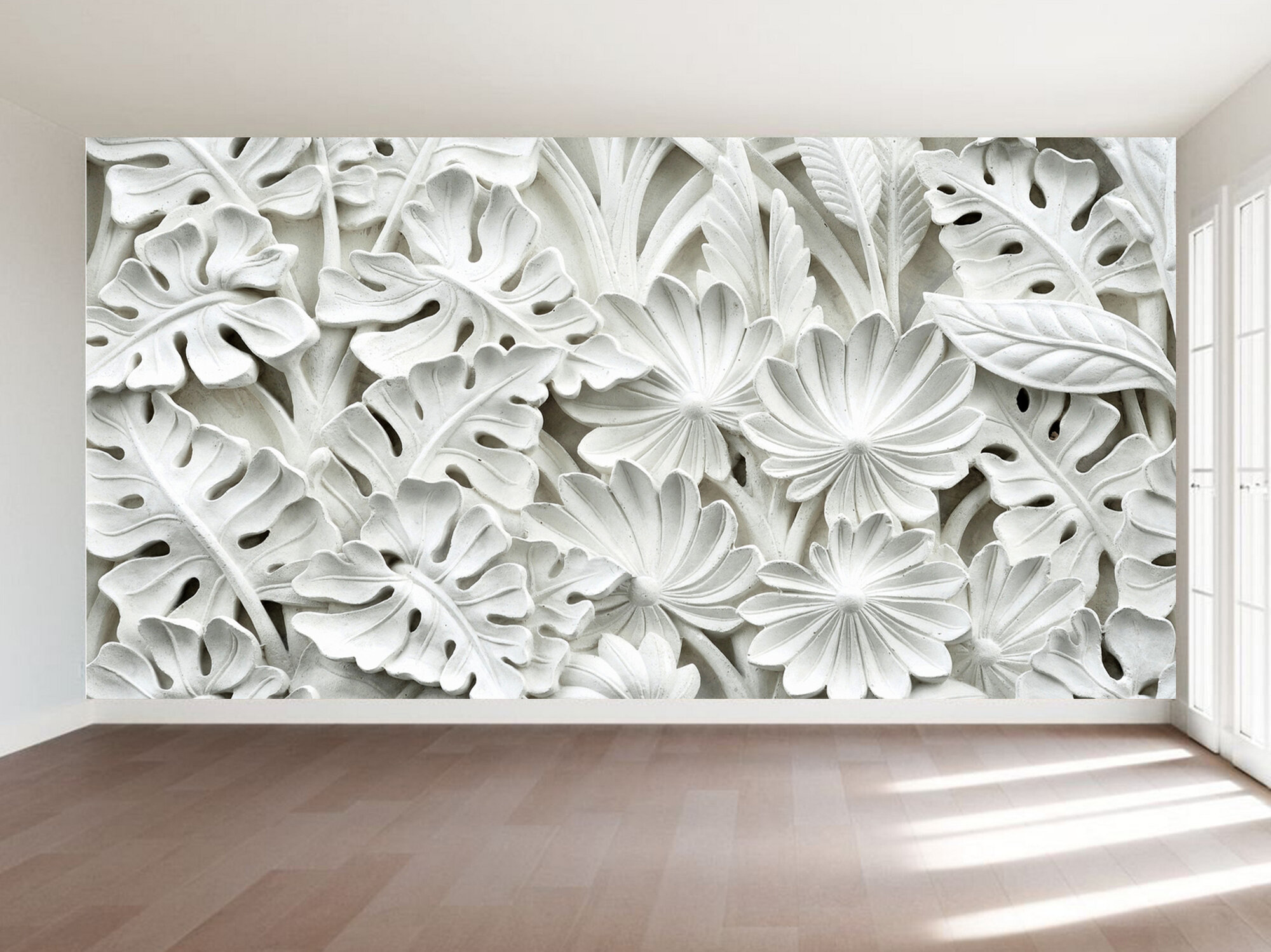 Антивандальные фотообои на стену 500х260 см "Объемные листья барельеф" винил на флизелине