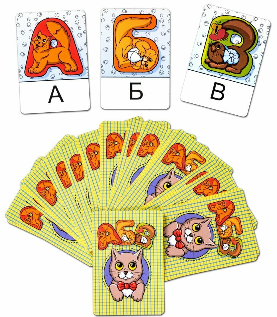 Набор карточек Smile Decor "Кошачий алфавит", обучающее пособие с картинками и азбукой для детей, учим буквы