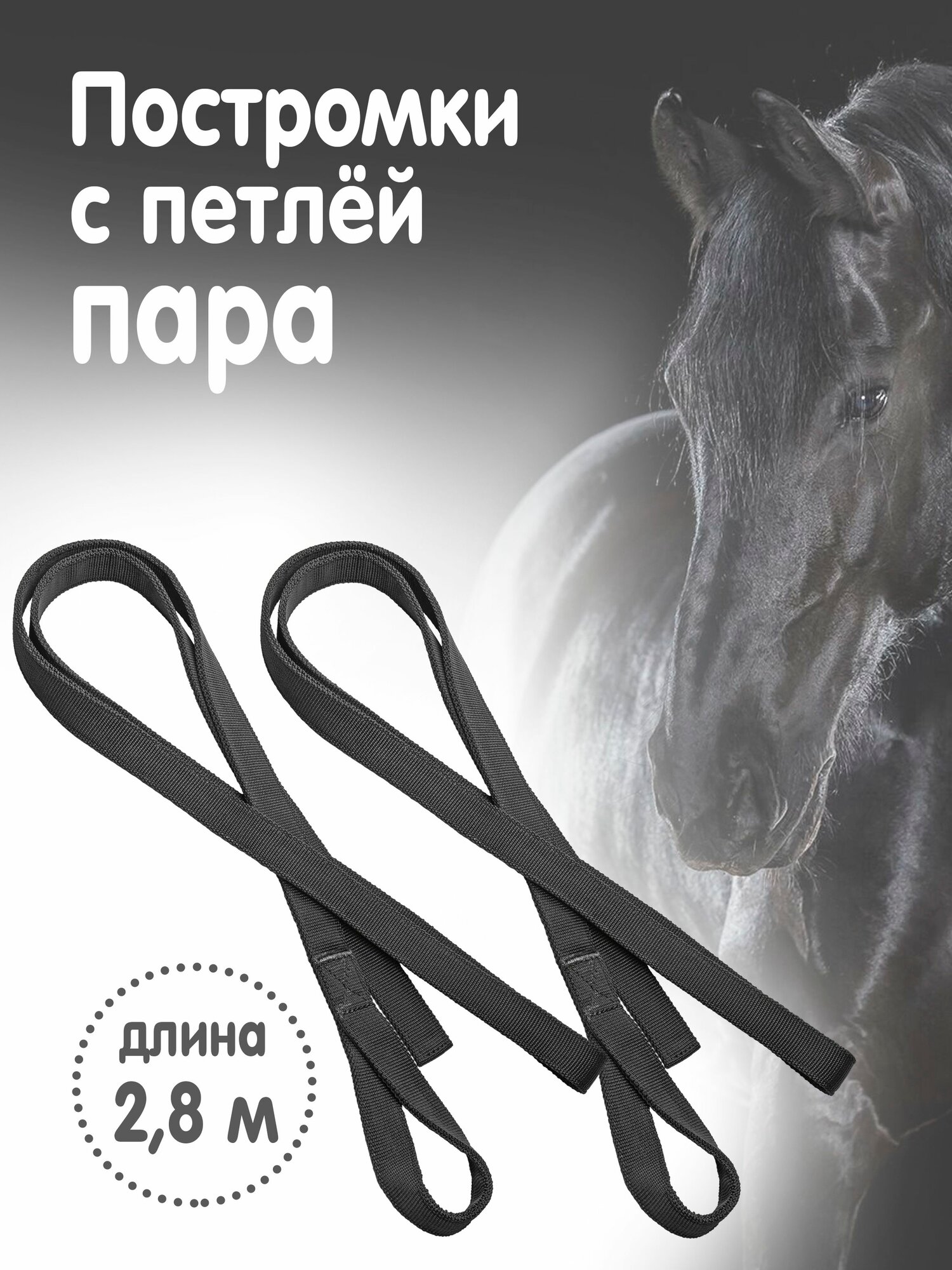 Постромки Reiter, с петлёй, капроновые, для конной упряжи, длина 2.8 м, ширина стропы 35мм