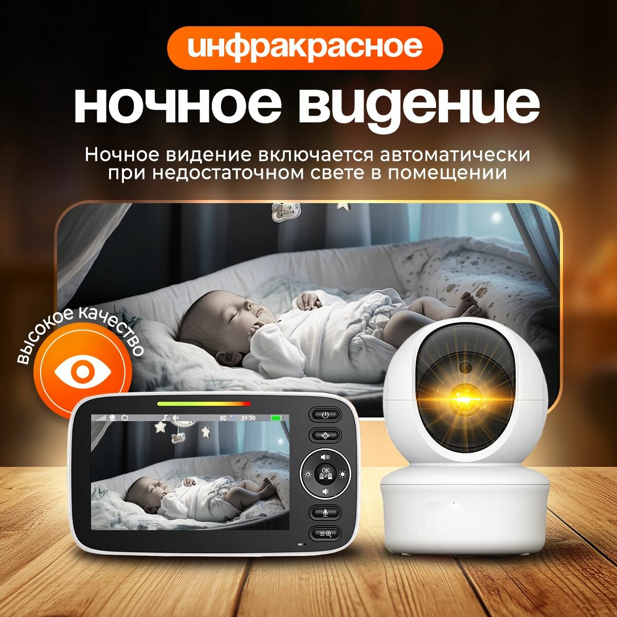 Видеоняня беспроводная, камера видеонаблюдения WiFi для дома и квартирыбеспроводная.