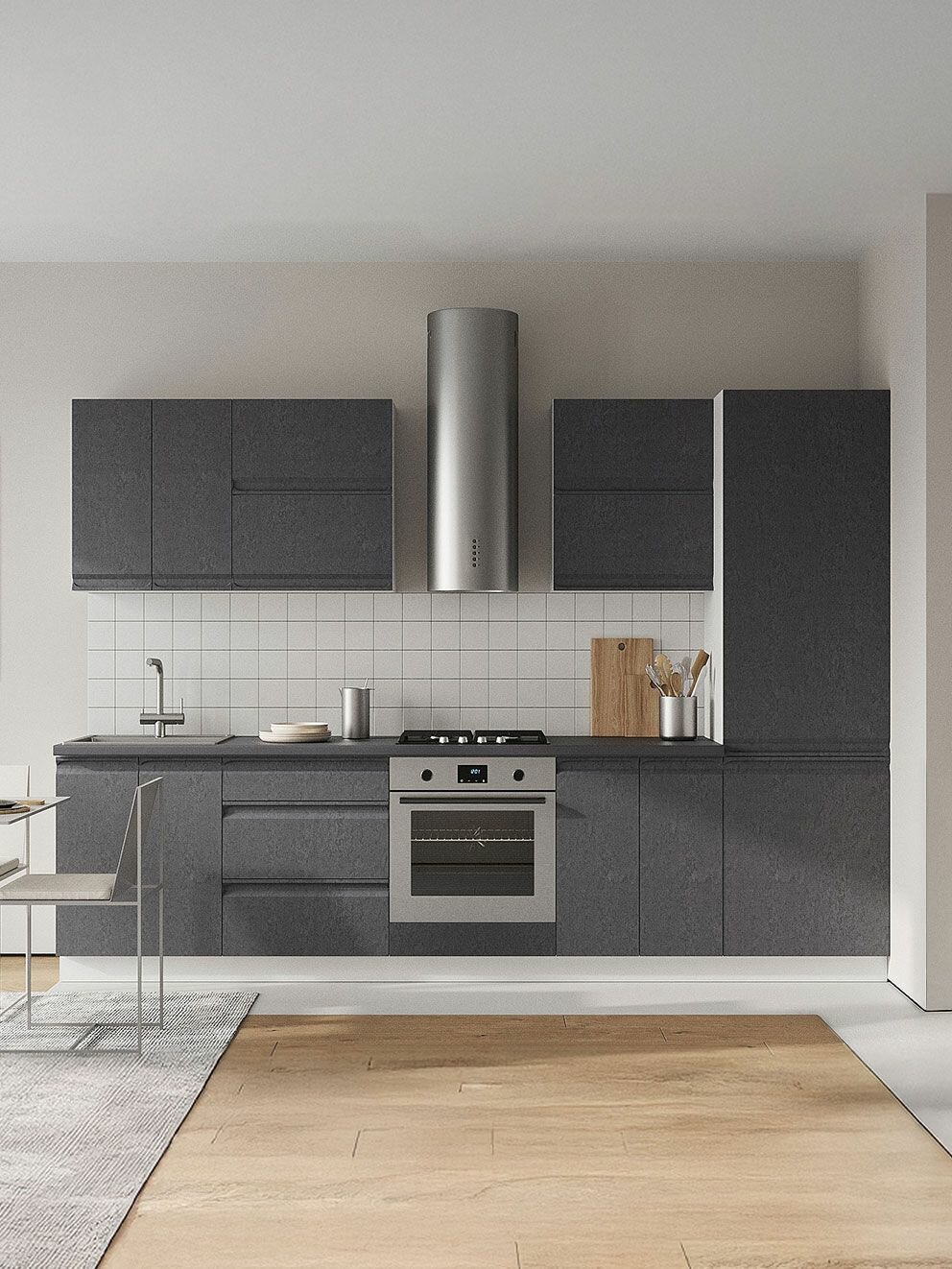 Кухонный гарнитур Велюр 300 см, мебель для дома и кухни, Белый / Бетон графит