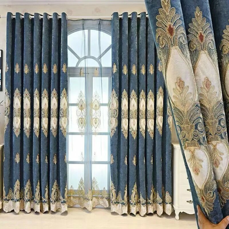 Штора гардина 240х270 см крепление Люверсы темно-синий