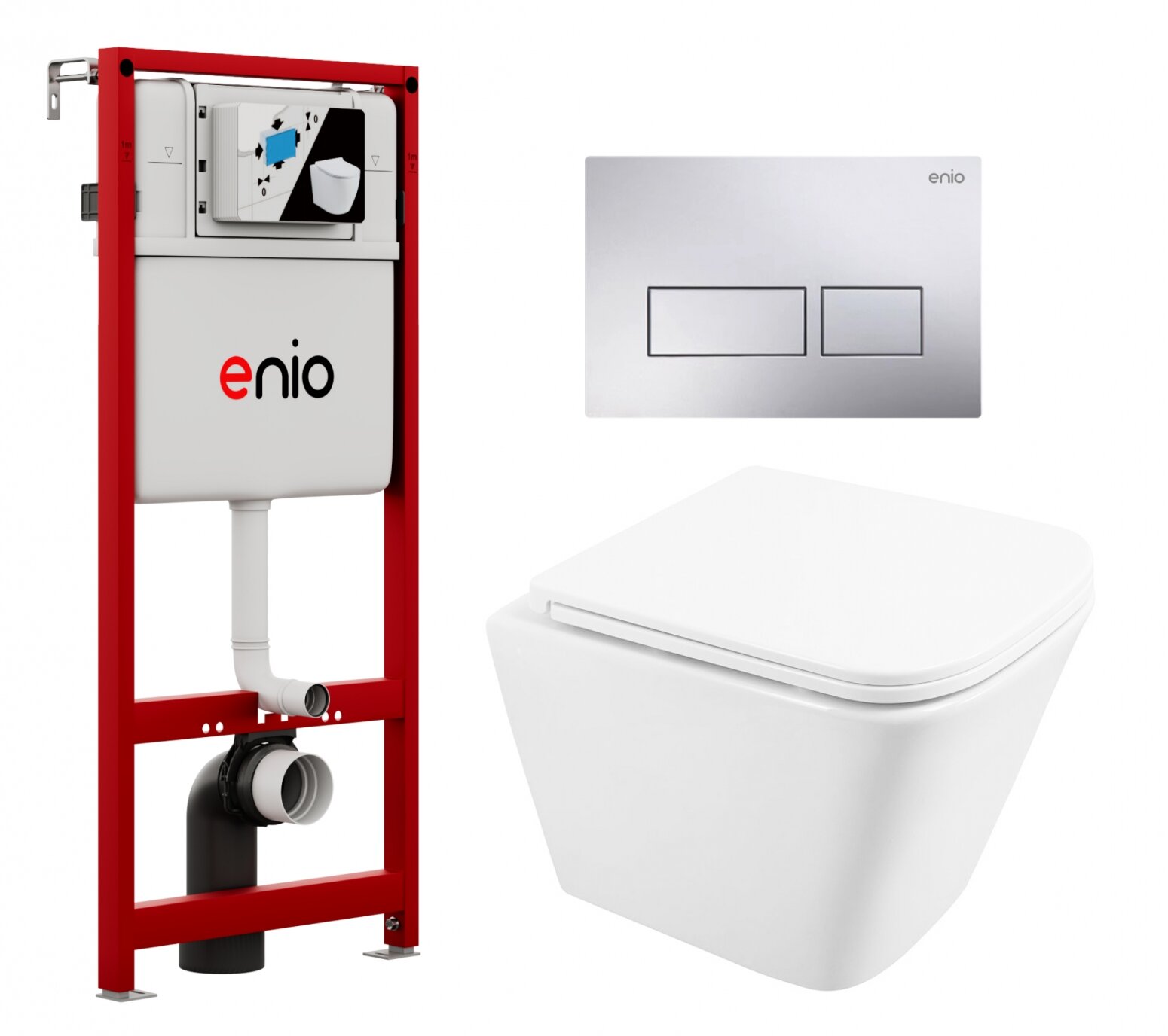 Комплект 3 в 1 инсталляция Enio Profi EN7050050 + Унитаз подвесной BelBagno Due BB3103CHR/SC + кнопка хром Linea