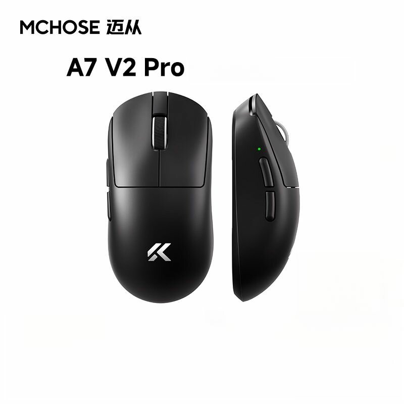 MCHOSE Игровая мышь беспроводная A7 V2 Pro, сенсор PAW3395, Частота опроса проводная/беспроводная до 8К(Содержит 8к ресивер для мышек), Проводной/2.4G/BT, черный
