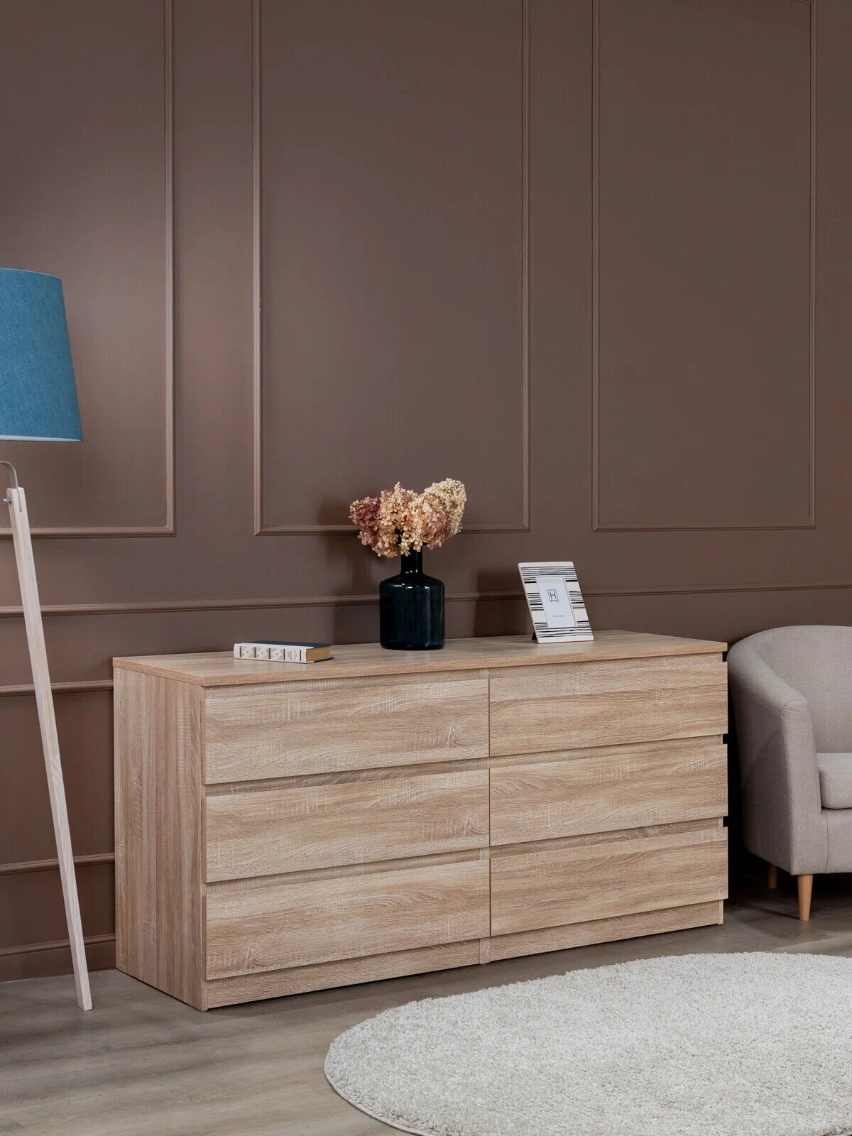 Комод для одежды "Мальта", 6 ящиков, 160х48х76 см, ЛДСП, дуб сонома