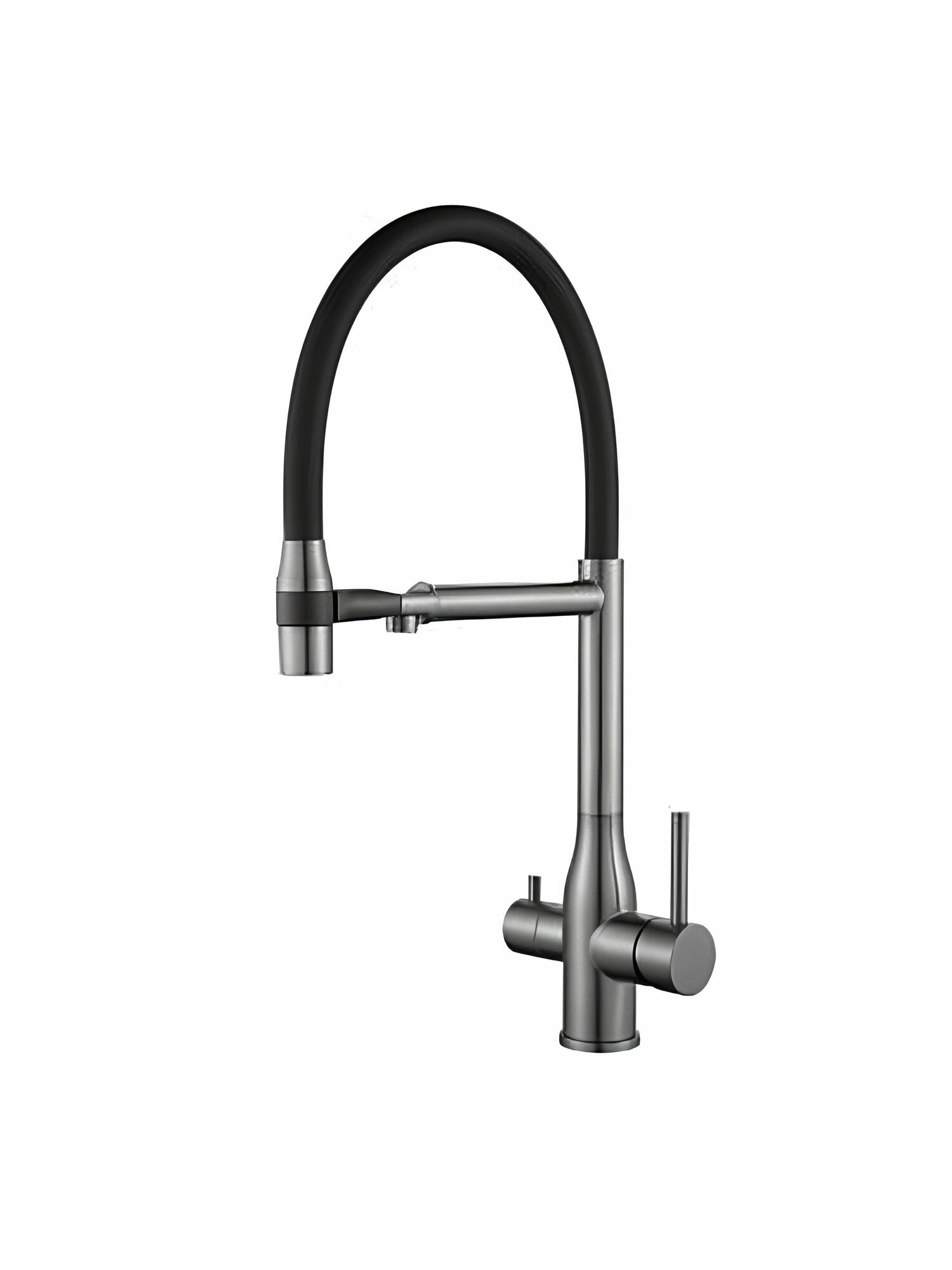 Смеситель для кухни с гибким изливом, с подключением фильтра, оружейная сталь S378Т