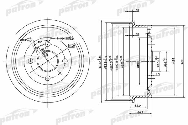 Барабан тормозной задн DAEWOO ESPERO 95-99 NEXIA 95-97 NEXIA седа PATRON PDR1119