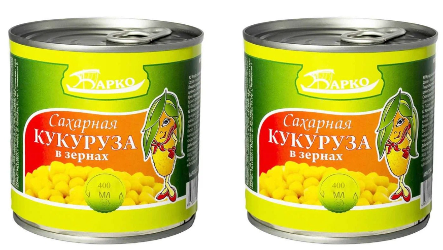 Консервированная кукуруза сахарная Барко, высший сорт, 400 гр, 2 шт