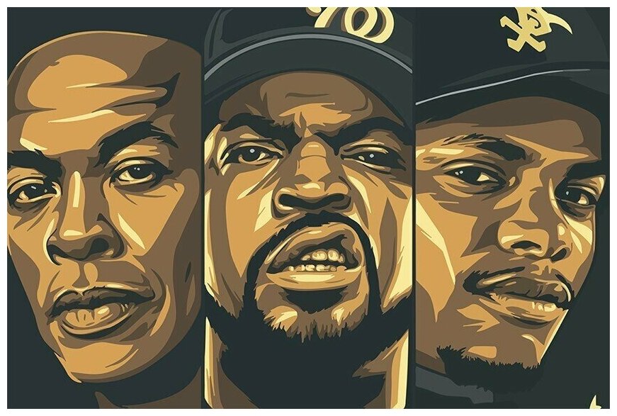 Картина по номерам на холсте Музыка Dr Dre Ice Cube Хип Хоп Старая школа - 6320 Г 60x40