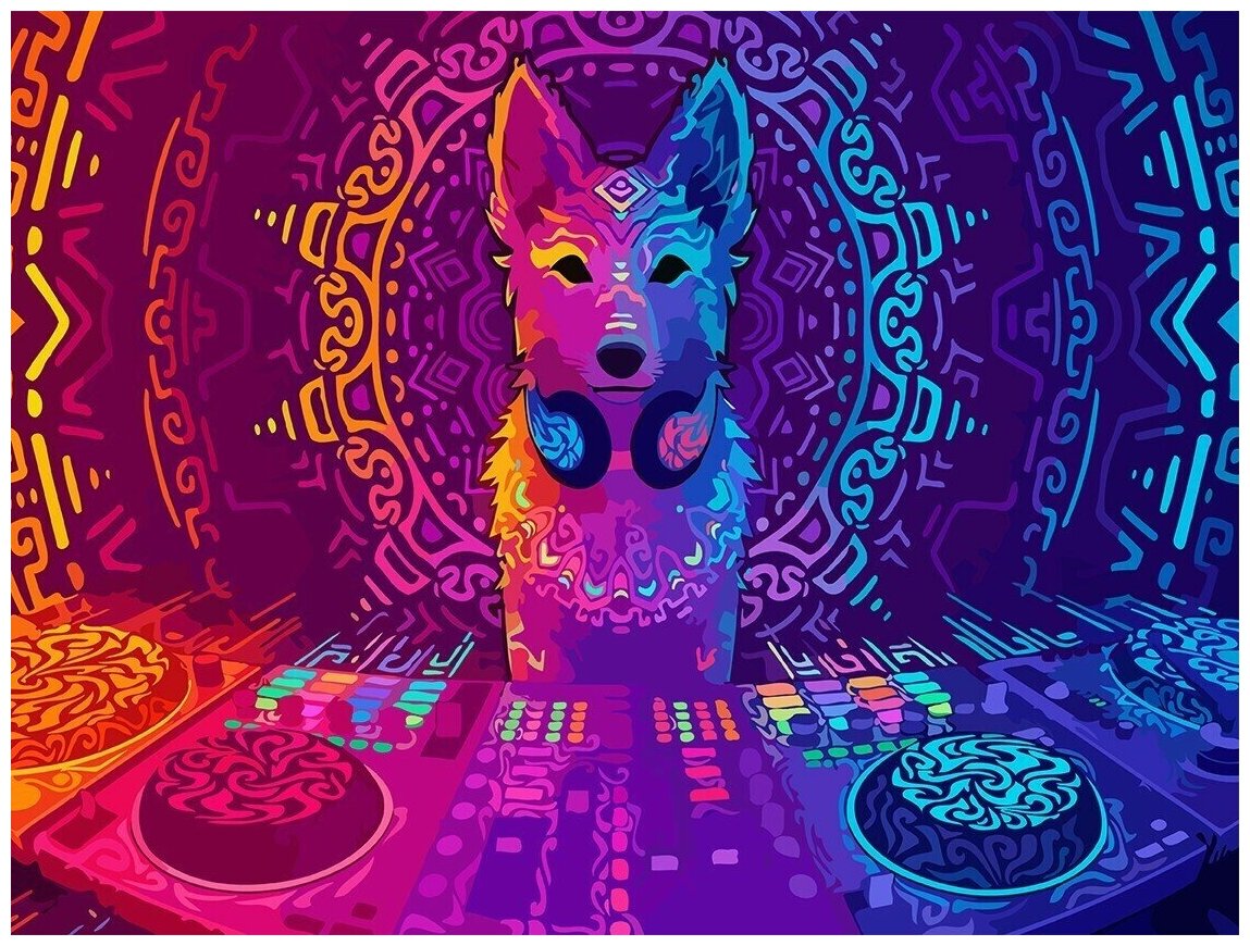 Картина по номерам на холсте красочная собака за пультом диджея (Абстракция, dj, музыка) - 8215 Г 30x40