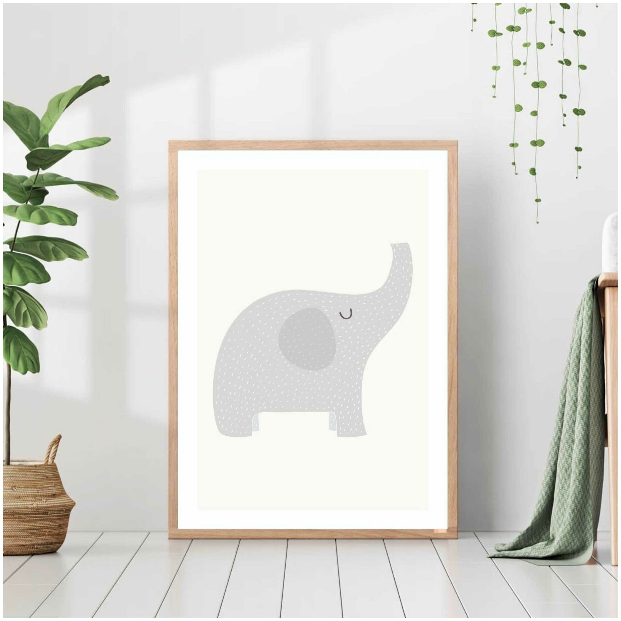 Постер "Слоник, животные рисунок для детской комнаты" 40x50 без рамки на стену для интерьера