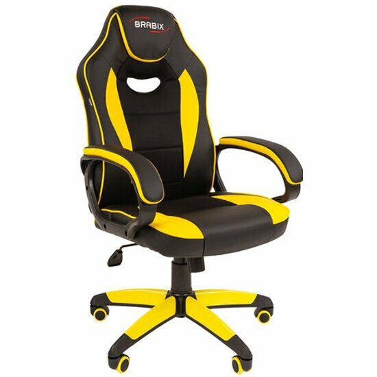 Кресло геймерское Brabix "Blaze GM-162", ткань TW/экокожа, черное/желтое, 532579, 7083507