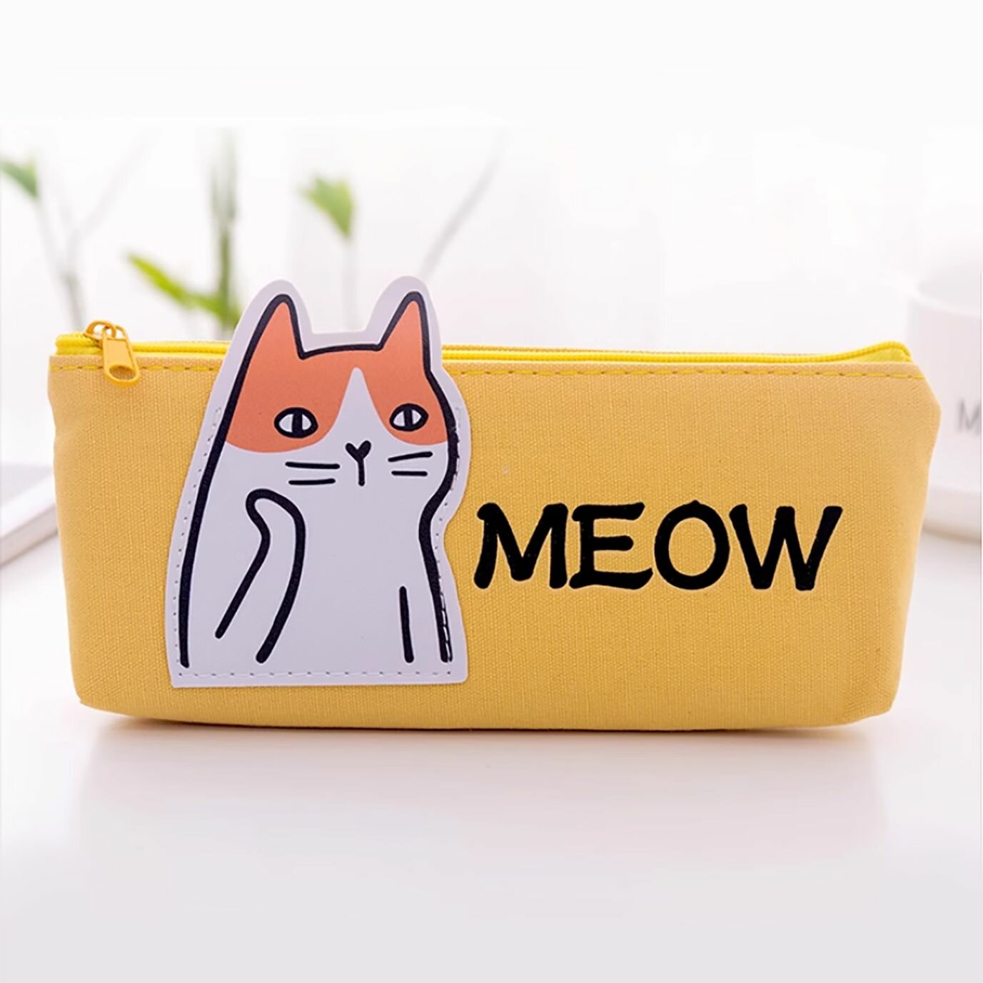 Школьный пенал косметичка тканевый Funny Animal - Cat, желтый