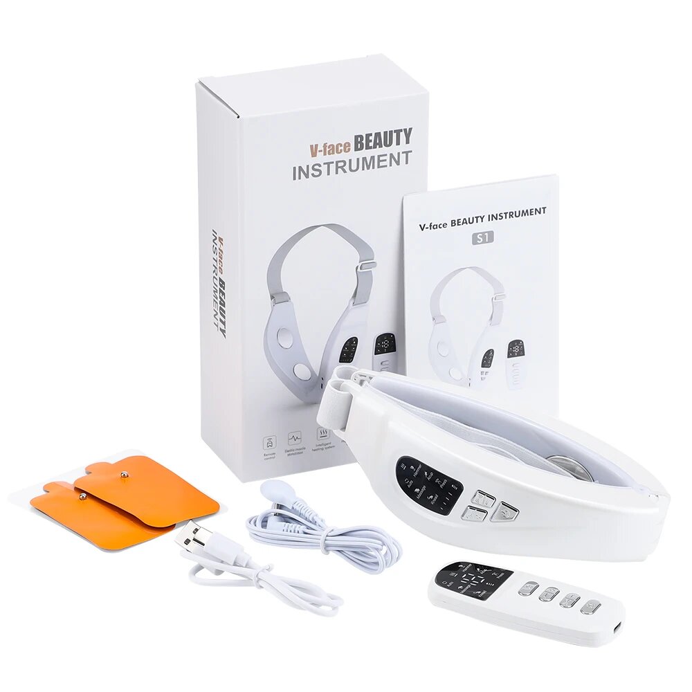 Импульсный массажер для лица EMS, светодиодная фототерапия, горячий компресс, вибрационный аппарат для подтяжки лица, удаление двойного подбородка, V-образный подтяжной пояс